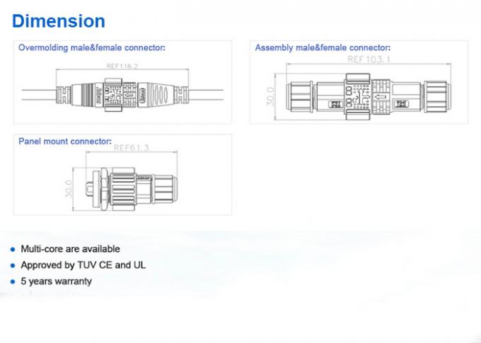 Male And Female Waterproof Bulkhead Connectors 4 Pin Push Locking ...