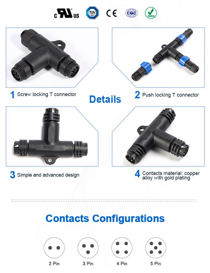 3 Wire T Shaped Outdoor Waterproof Connectors For Colorful LED Wall Washers