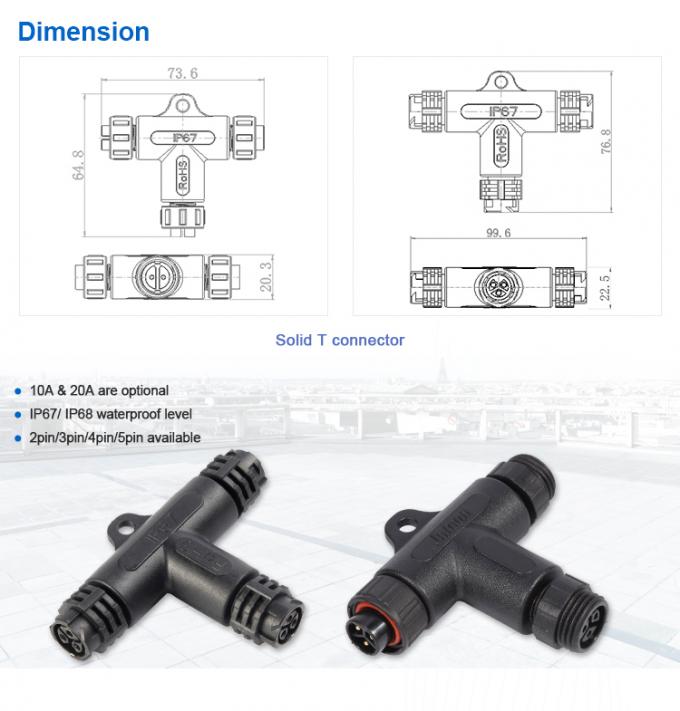 3 Way Electrical Waterproof Connector Plug T Type 3 Pin Screw Locking