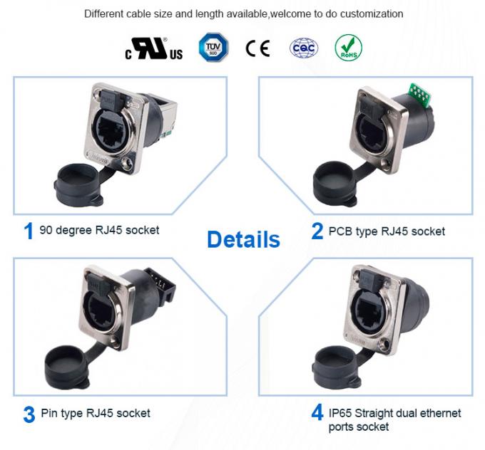 8 Pin RJ45 Waterproof Connector , IP65 Ethernet Connector Use With Powercon