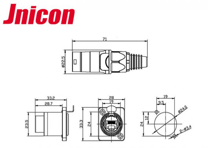 Jnicon RJ45 Waterproof Connector 8P8C Male 3 Prong For Cat6a Ethernet Cable