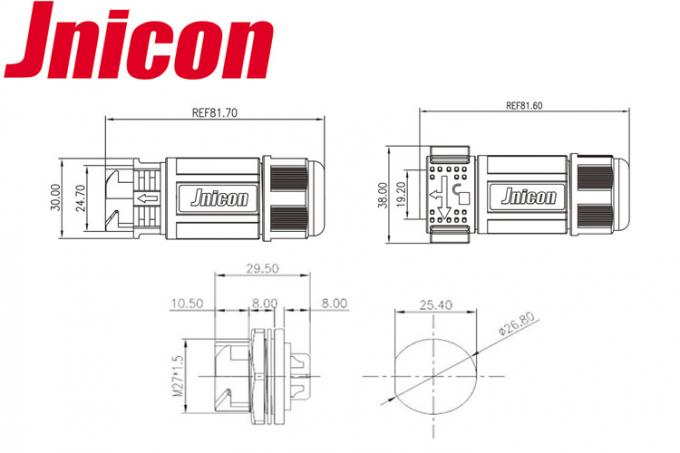 Male Plug Female Socket M25 Circular Power Connectors 4 Pin 20A 500V ...