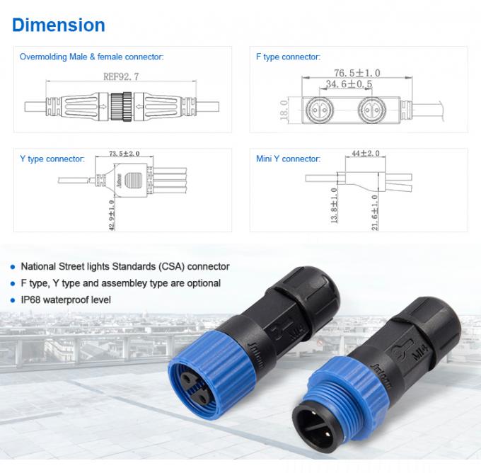 IP68 2 Pin Waterproof Connector LED , M15 Connector Male Female CSA ...