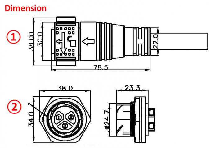 High Current Waterproof Circular Connectors 3pin Molded Cable IP67 For ...