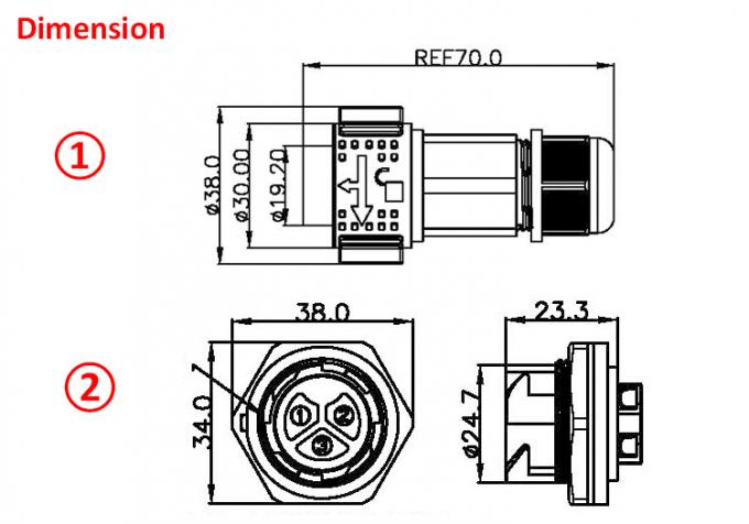 3 Phase 30A Waterproof Power Connector 9 Phase Signal Female Pcb Panel ...